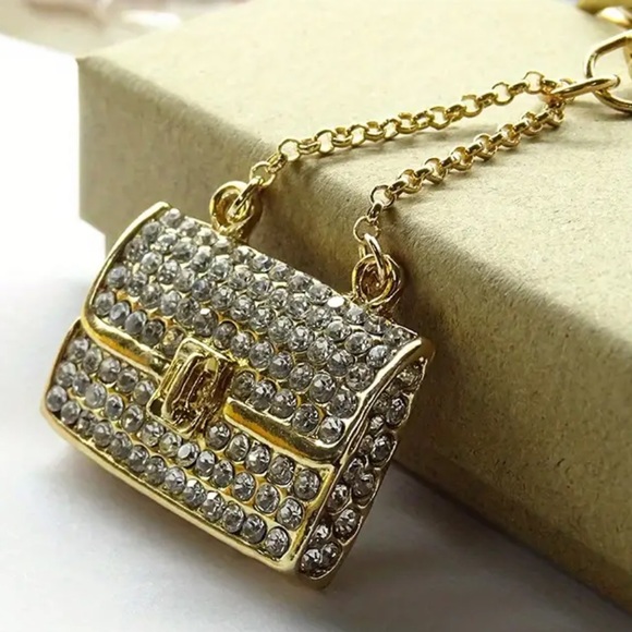 Accessories | Gold White Crystals On A Purse Shape Key Ring Claw Hook ...